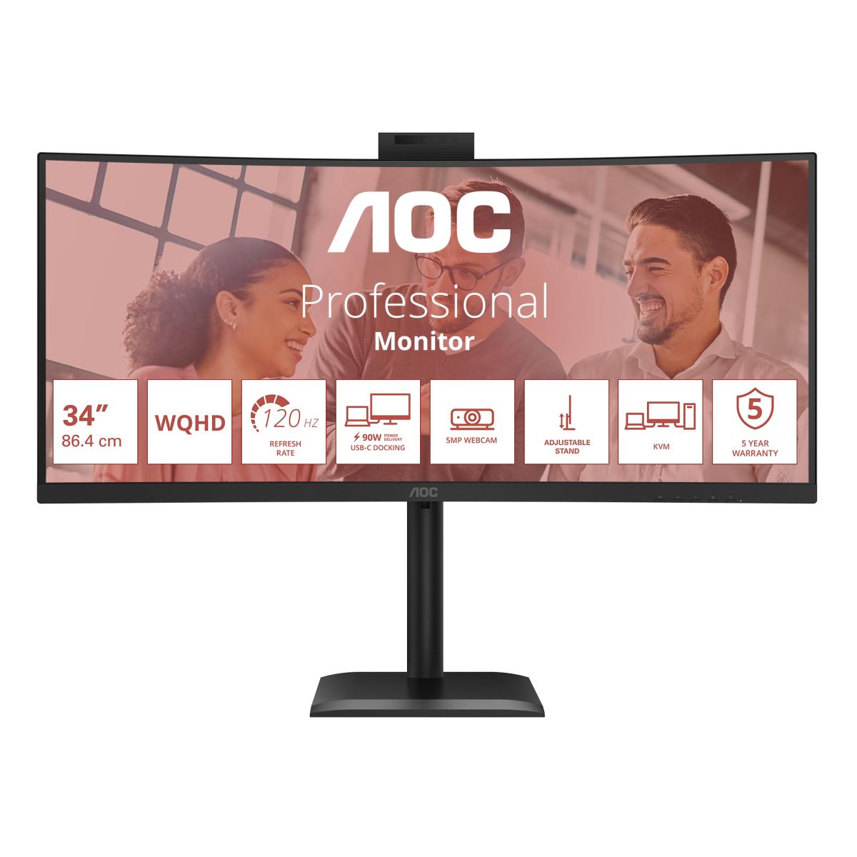 AOC Curved USB-C Monitor - CU34E4CW - 34in - 3440x1440 (UWQHD) - VA ...