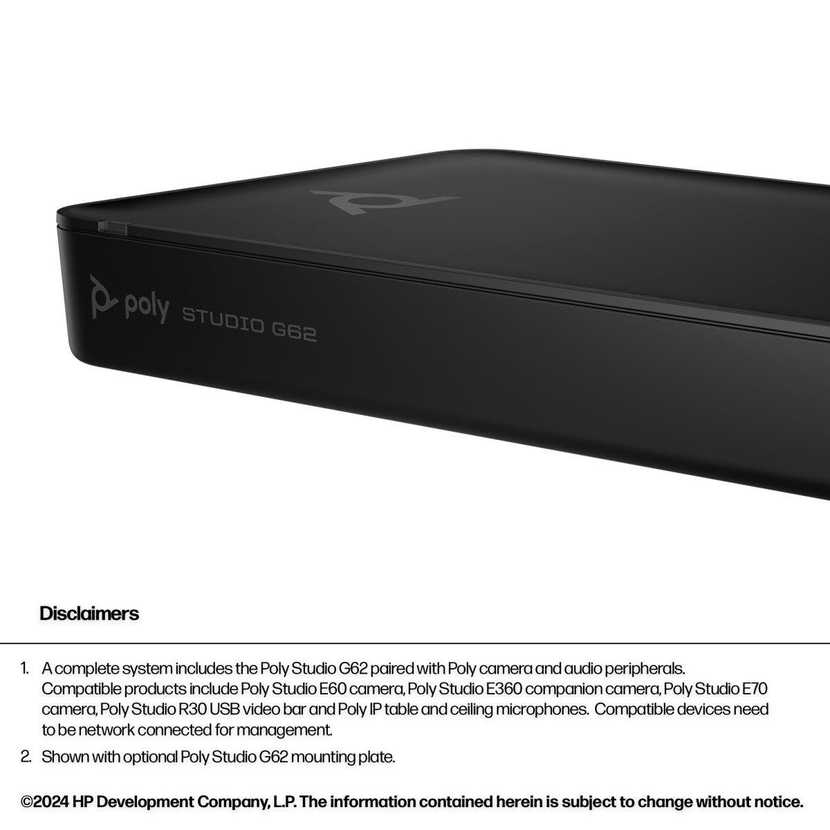 HP Poly Studio G62 Video Conferencing System With Mounting Plate Kit ...