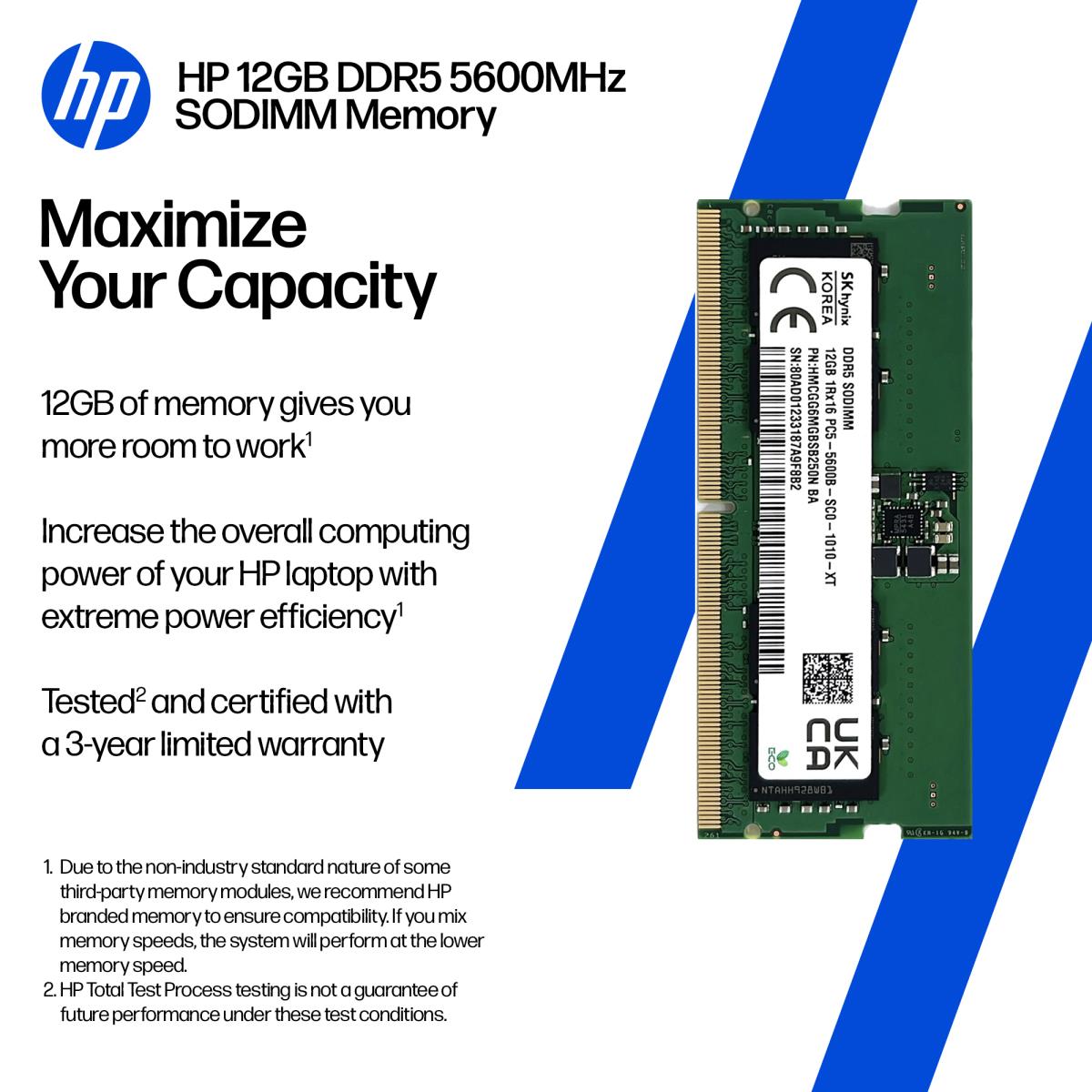 HP Memory 12GB DDR5 5600 SODIMM - CD2G1AA - Redcorp.com/fr
