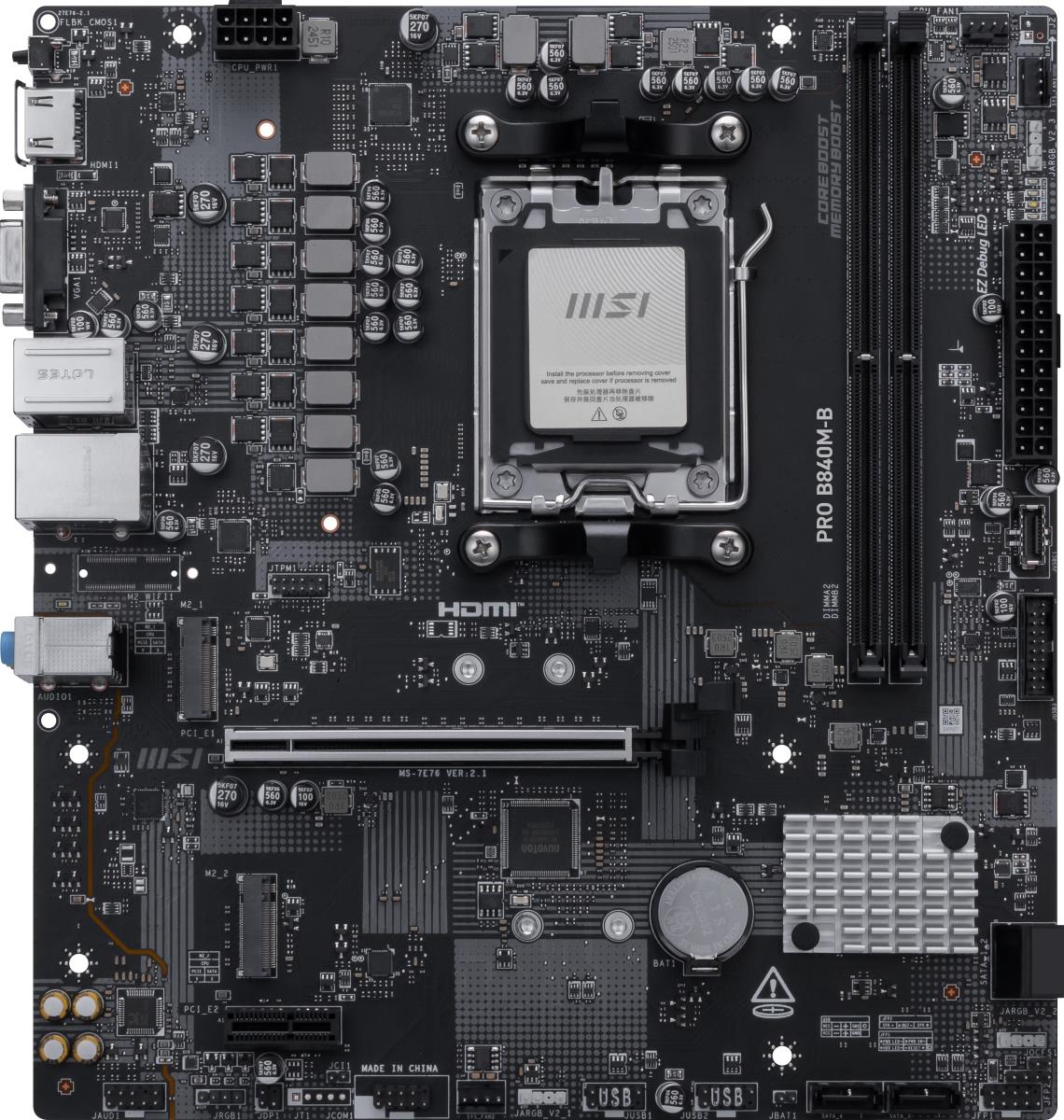MSI Motherboard Pro B840m-b Am5 Amd B840 2x Ddr5 MATX - 7E76-002R ...