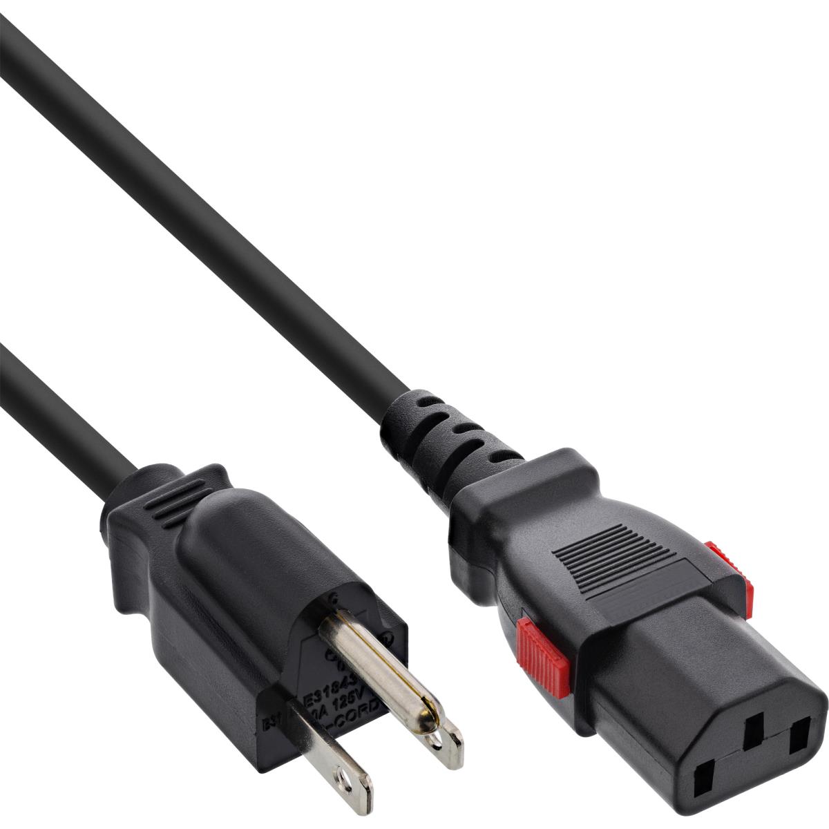 INLINE INC Power cable power plug USA to IEC plug C13 lockable 2m ...