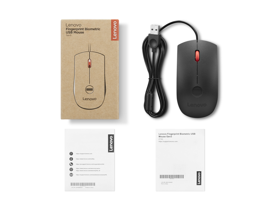LENOVO Wired Mouse - Fingerprint Biometric USB Mouse Gen3 - optical ...