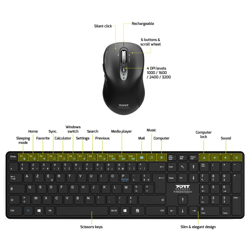PORT DESIGNS Bundle / Bluetooth Wireless Pack: Rechargeable Keyboard ...