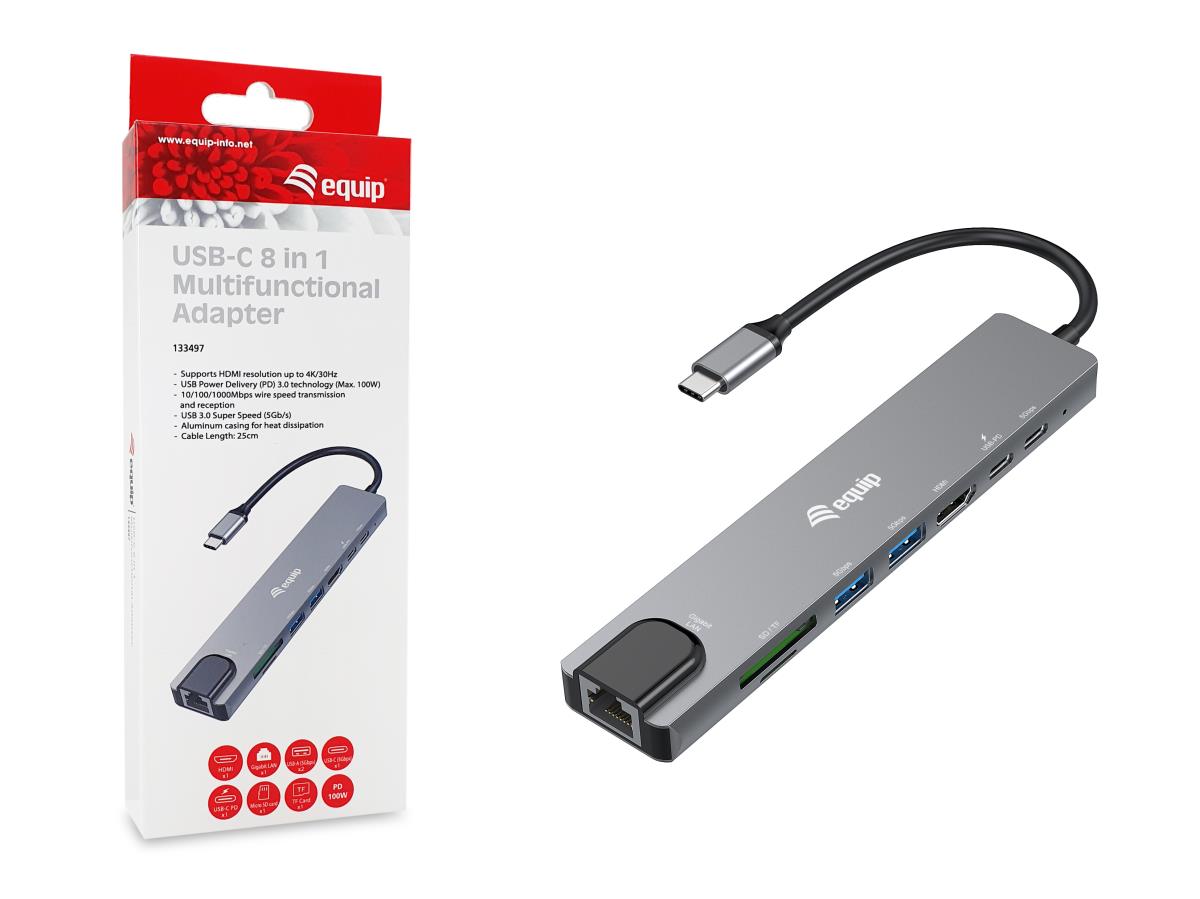 EQUIP USB-C 8-in-1 Multifunctional Adapter - 133497 - Redcorp.com/en