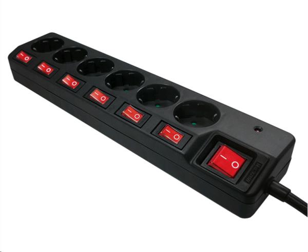 LOGILINK Socket outlet - 6-way + 7 switches 6x CEE 7/3 - 1.5m black ...