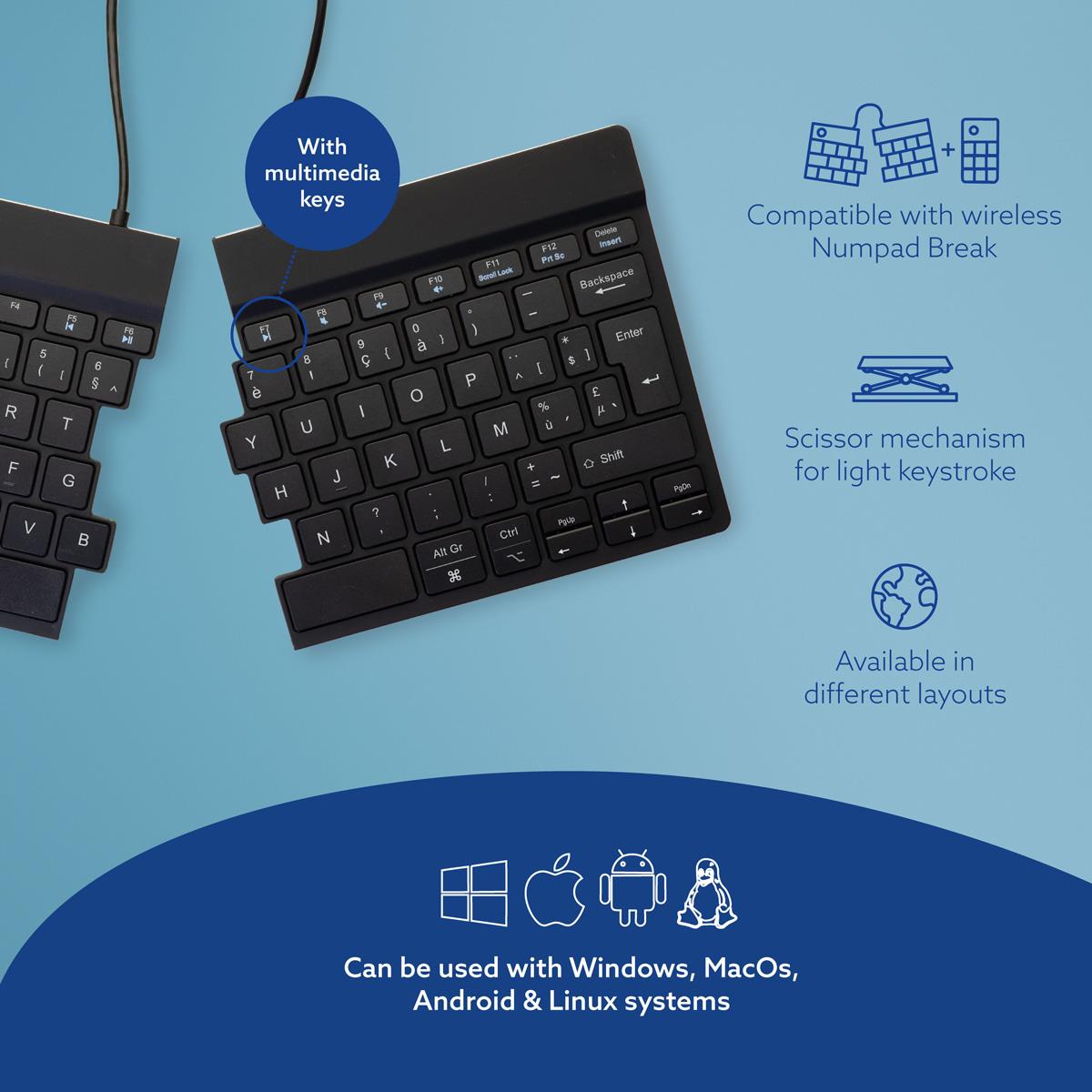 R-GO TOOLS Split Break Ergonomic - Keyboard - Wireless - Black - Azerty ...