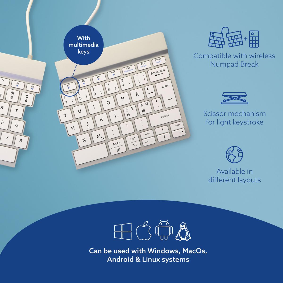 R-GO TOOLS Split Break Ergonomic - Keyboard - Wireless - White - Qwerty ...